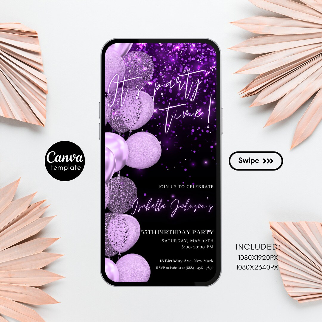 Birthday Party Digital Invitation Template Black and Gold Mobile Phone ...