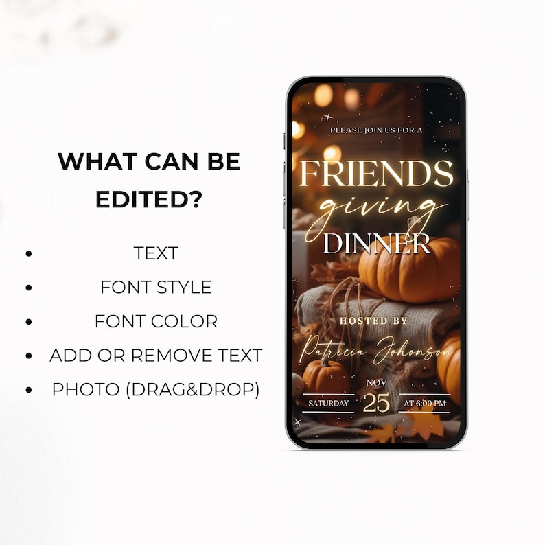 Digital Friendsgiving Dinner Invitation, Fall Party Video Invite, Cozy ...