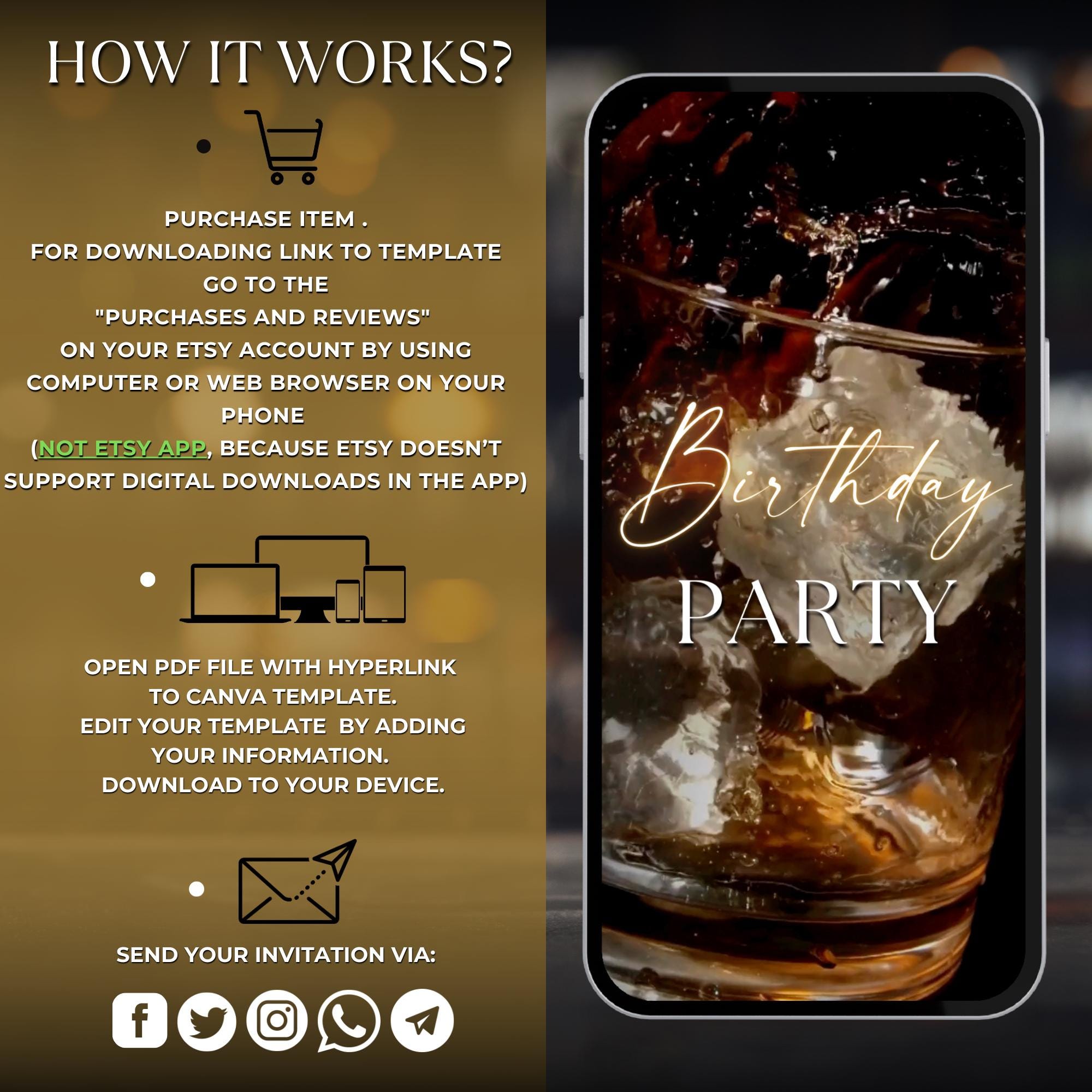 Animated Birthday Dinner Invitation, DIY Template Design, Men's Party ...