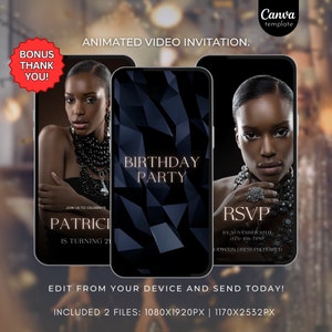 Editable Birthday Invitation Template Black and Gold Birthday Invite ...