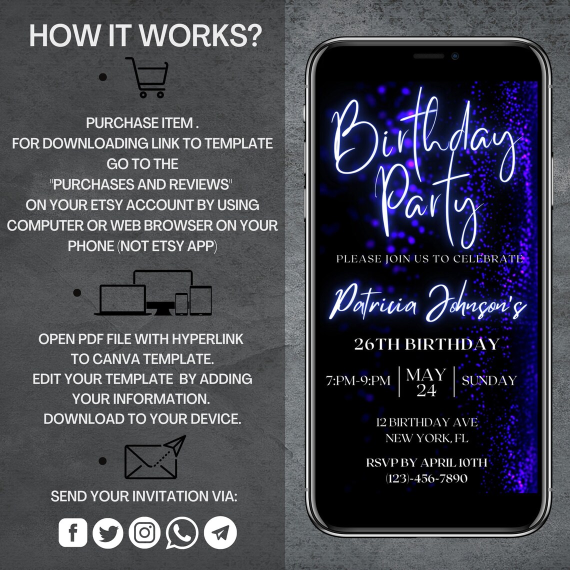 Editable Birthday Party Invitation Template Animated Birthday - Etsy