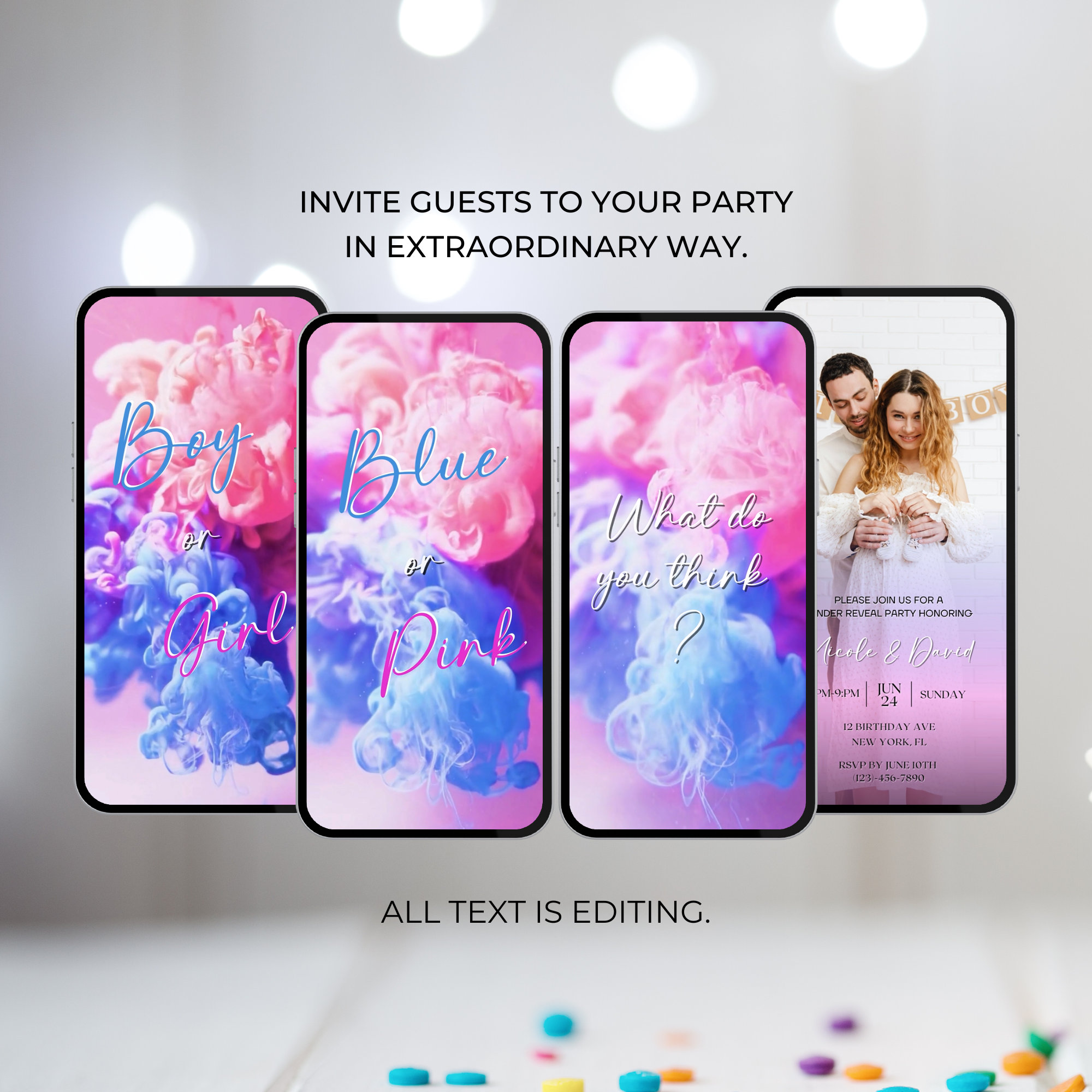 Editable Gender Reveal Invitation Digital Boy or Girl Party Invite ...
