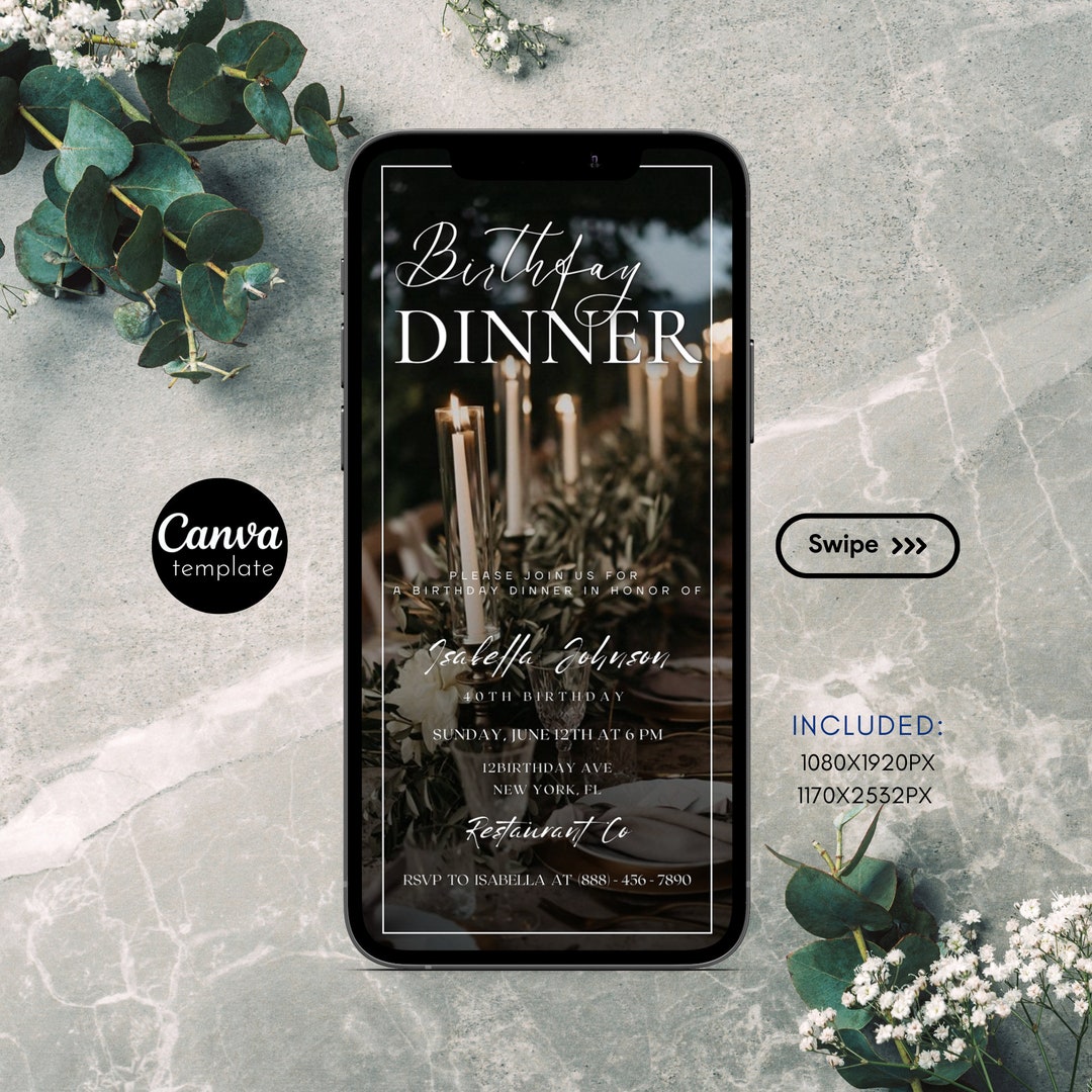 Birthday Dinner Invitation Digital Birthday Party Invite Editable ...