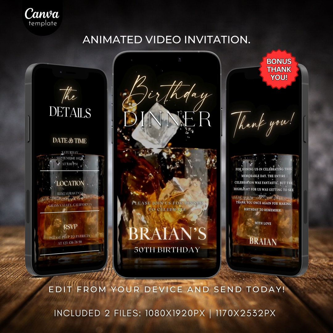 Animated Invitation Templates, Birthday Dinner Invite, 40th,50th, 60th ...