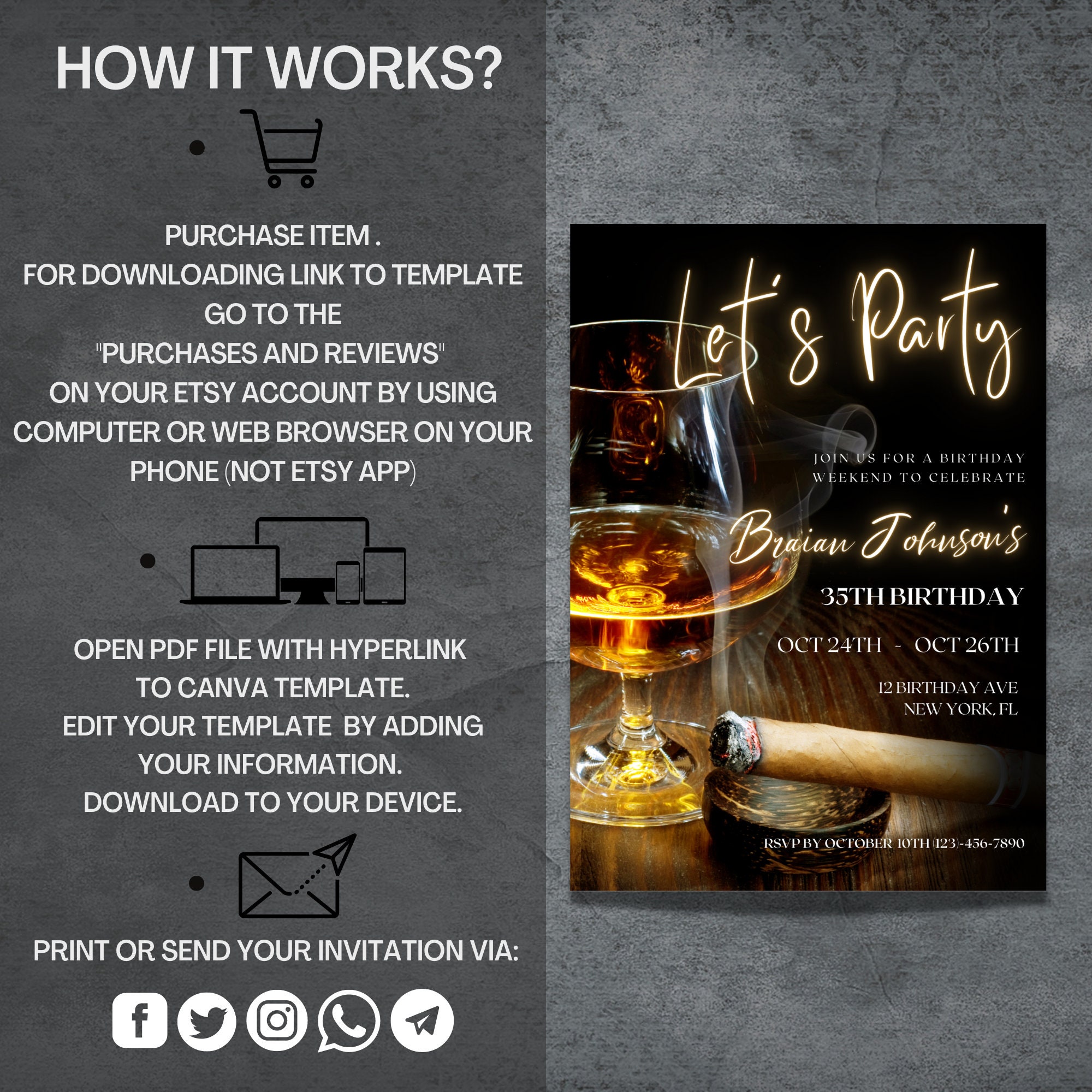Whiskey Invitation Printable Editable Template Whiskey Birthday ...