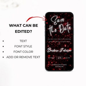 Editable Save the Date Invitation Template Digital Red Birthday Modern ...