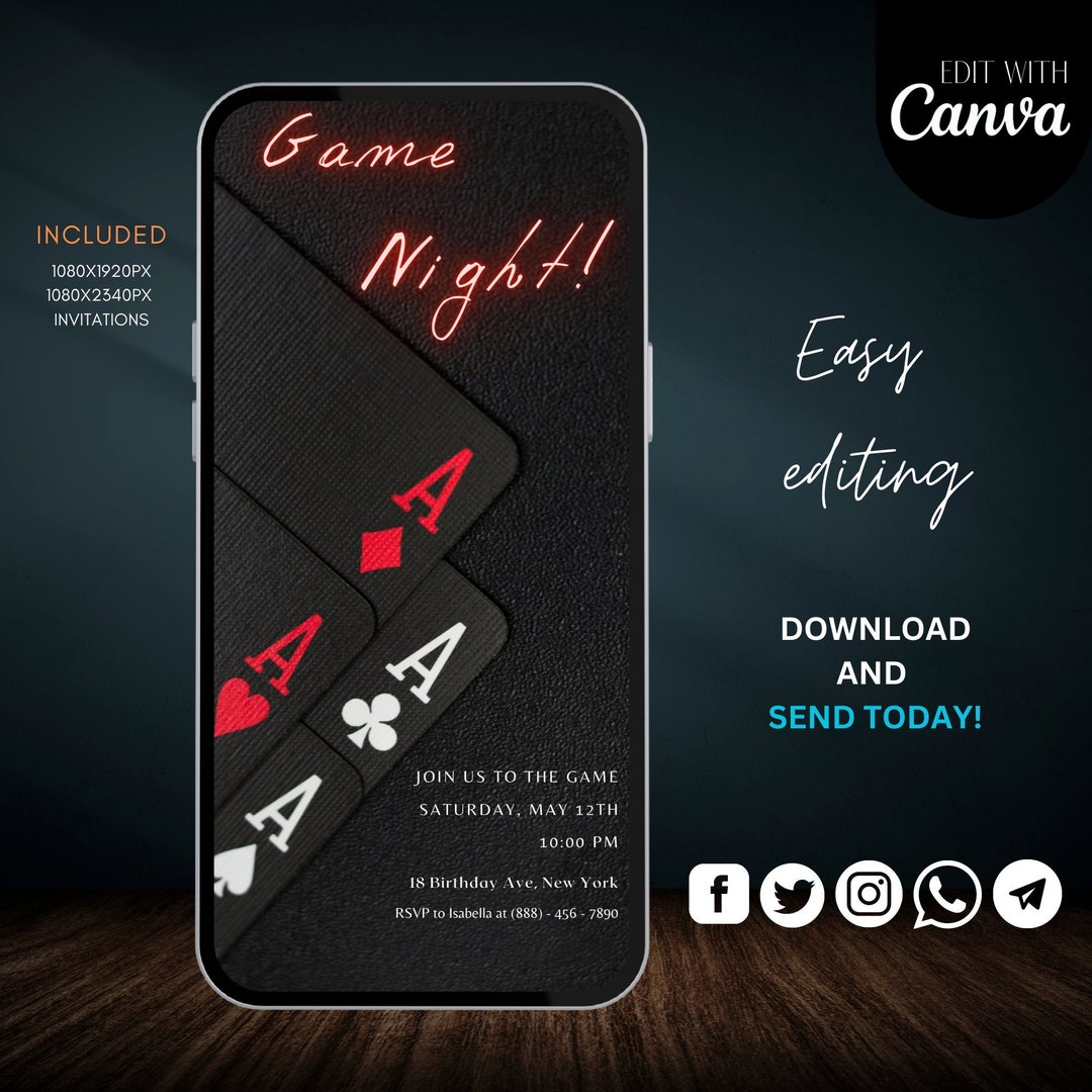Editable Digital Download Game Night Evite Casino Invitation - Etsy