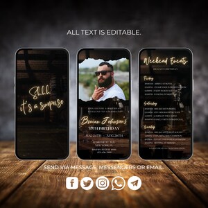 Digital Men's Birthday Weekend Invitation Editable Template With Photo ...