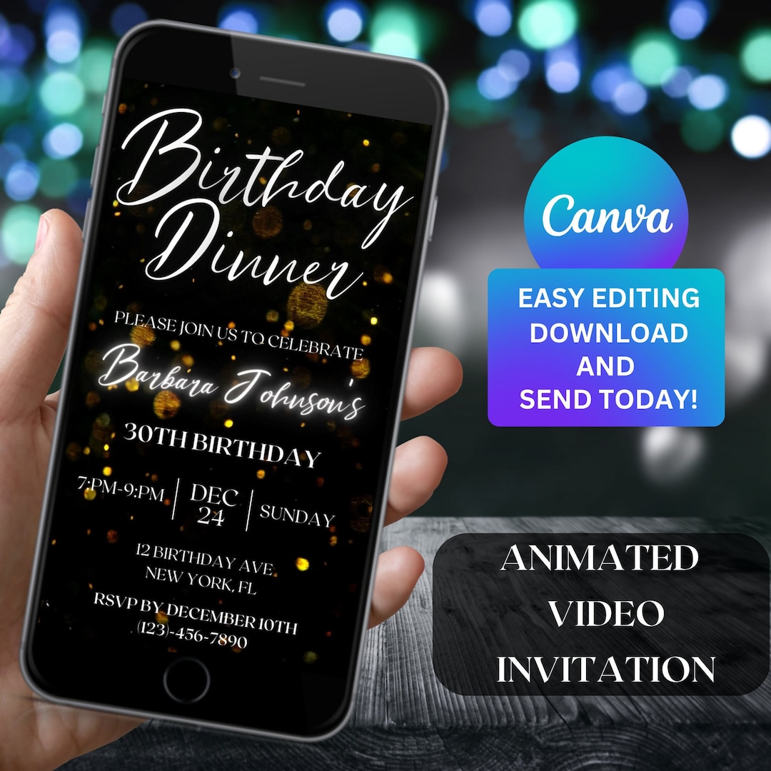 Digital Gold Birthday Video Invitation Template Gold Glitter Birthday ...