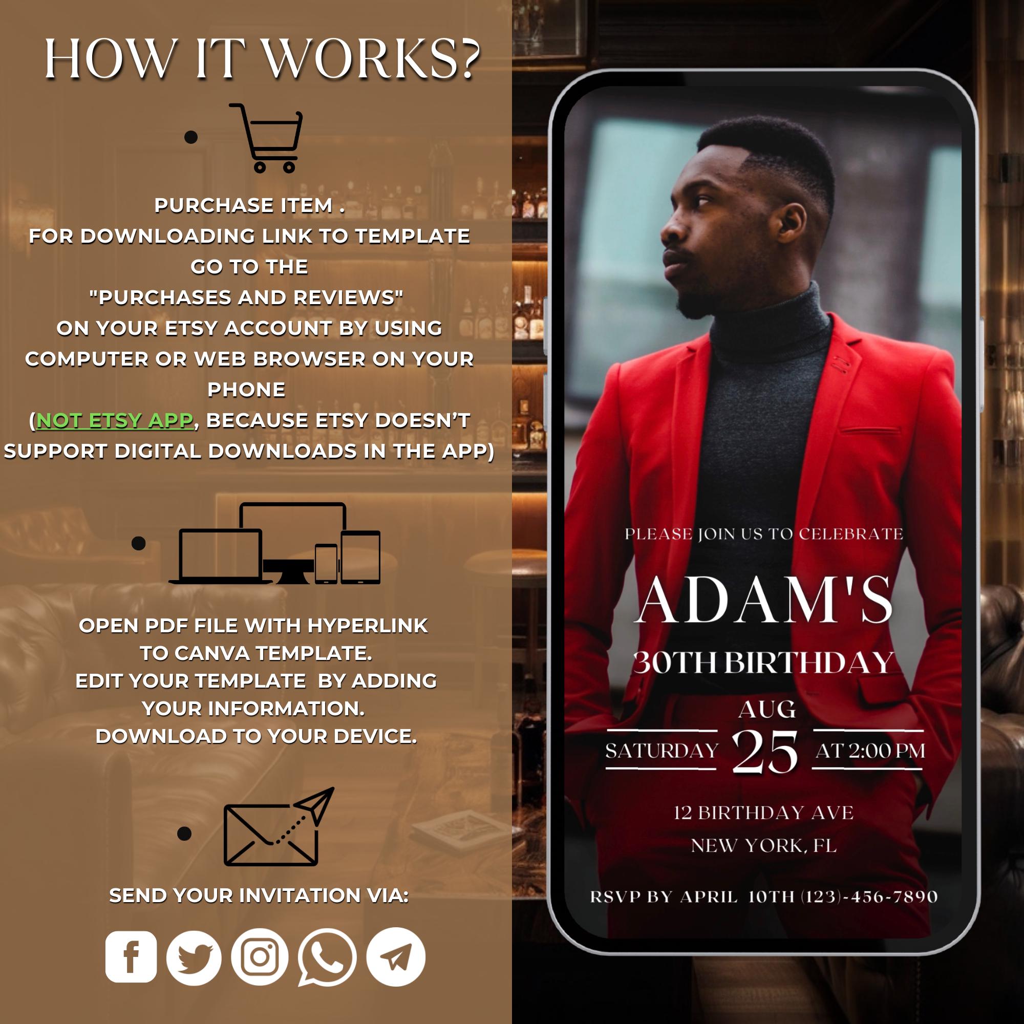 Digital Men Birthday Invitation, Men Invitation With Photo, Invitation ...
