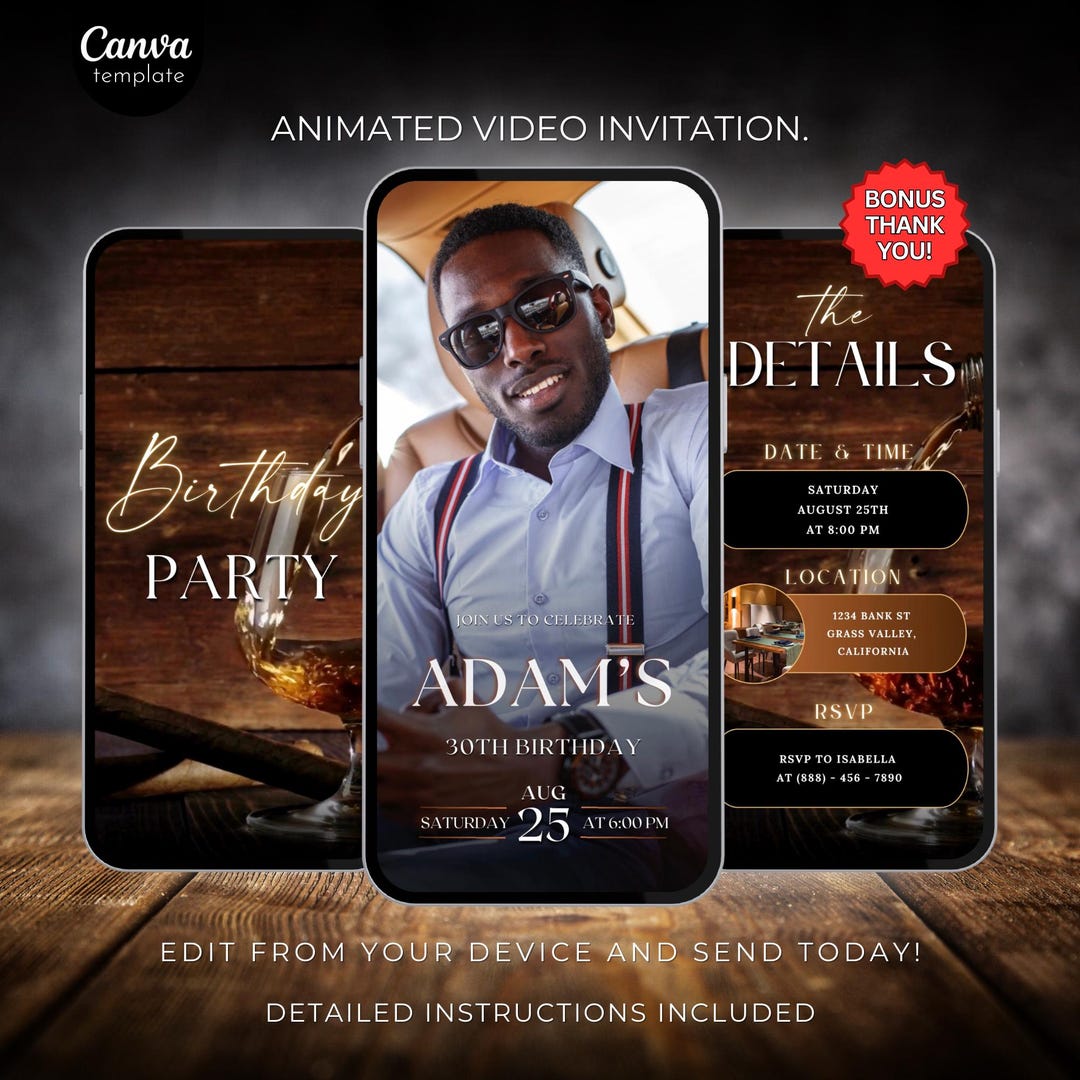 Digital Men Birthday Invitation, Men Invitation With Photo, Invitation ...