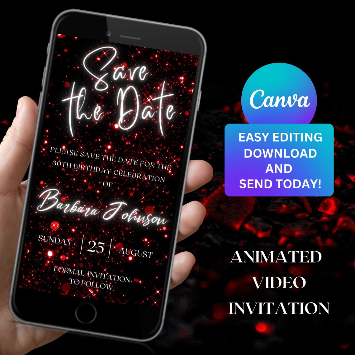 Editable Save the Date Invitation Template Digital Red - Etsy