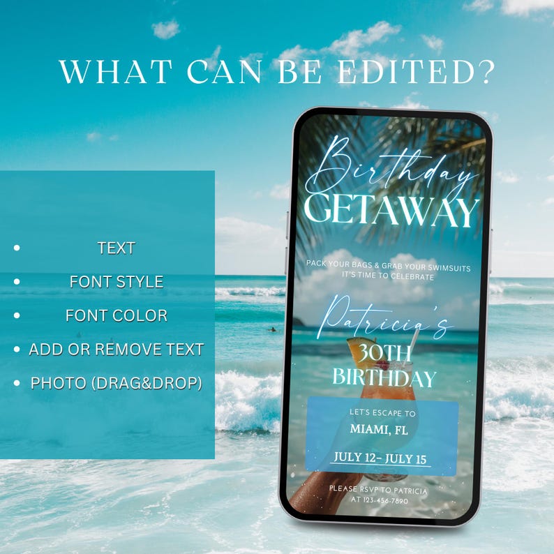 Birthday Getaway Girls Trip Invitation, Editable Tropical Travel ...