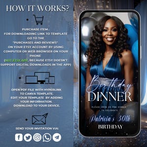 Blue Surprise Birthday Dinner Invitation, Elegant Digital Birthday ...