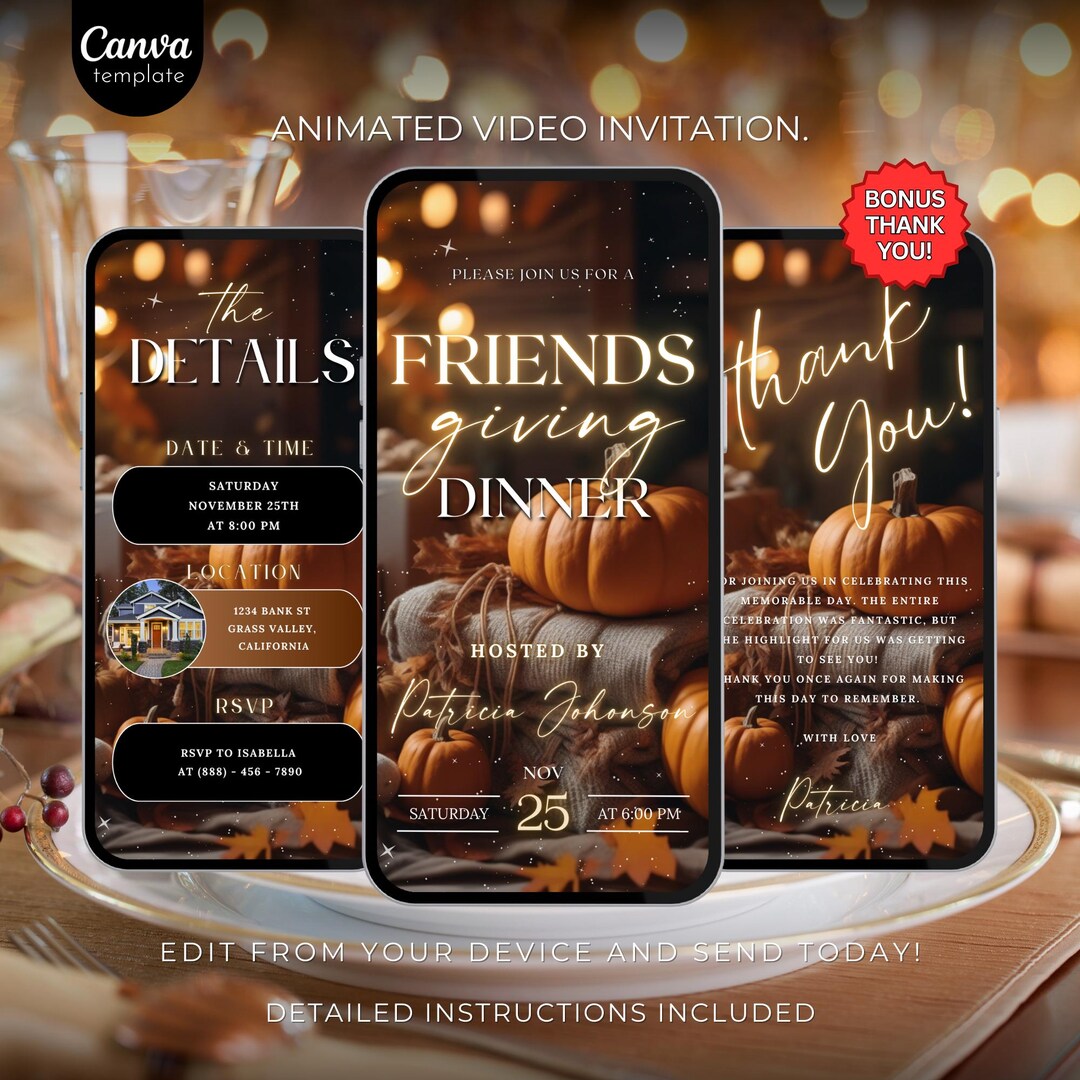 Digital Friendsgiving Dinner Invitation, Fall Party Video Invite, Cozy ...