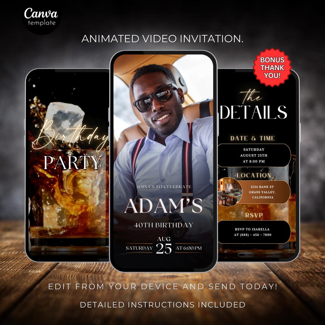 Digital Birthday Invitation, Men Invitation With Photo, Invitation for ...