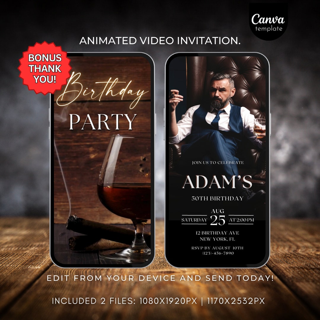 Whiskey Themed Birthday Invitation For Man Birthday Animated Surprise