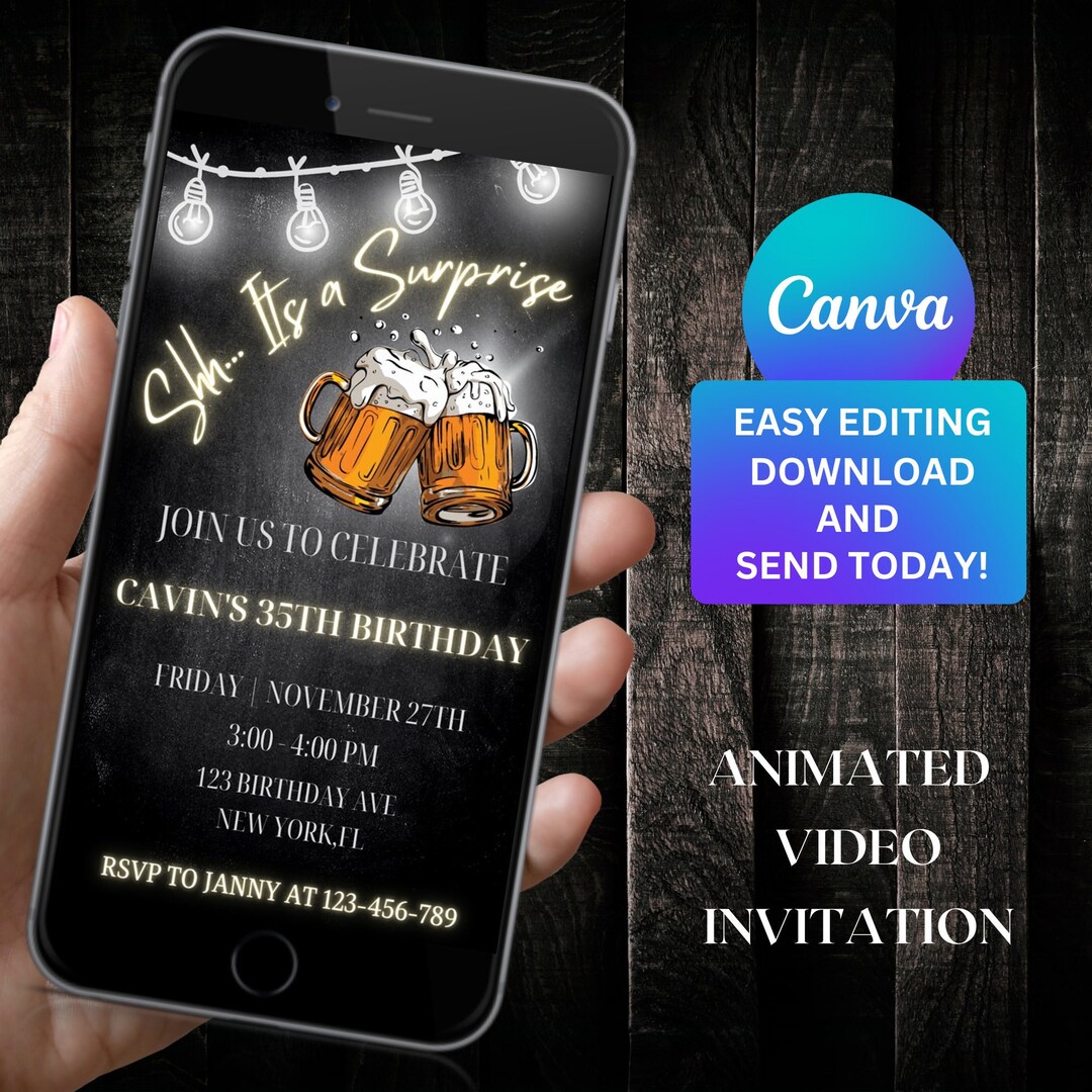 Editable Beer Birthday Video Invitation Template Surprise Birthday ...