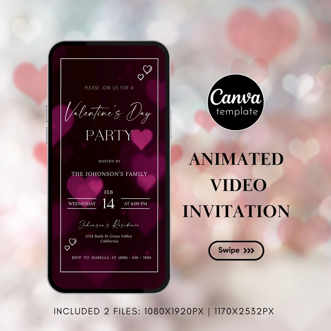 Editable Valentine Invitation Template Digital Valentine Party Video ...