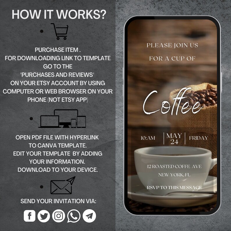 Coffee Theme Editable Invitation Template Animated Coffee - Etsy