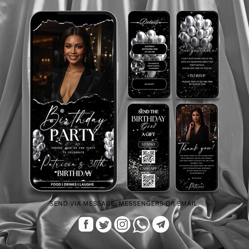 Luxury Animated Birthday Invitation Video Template, Black Silver ...