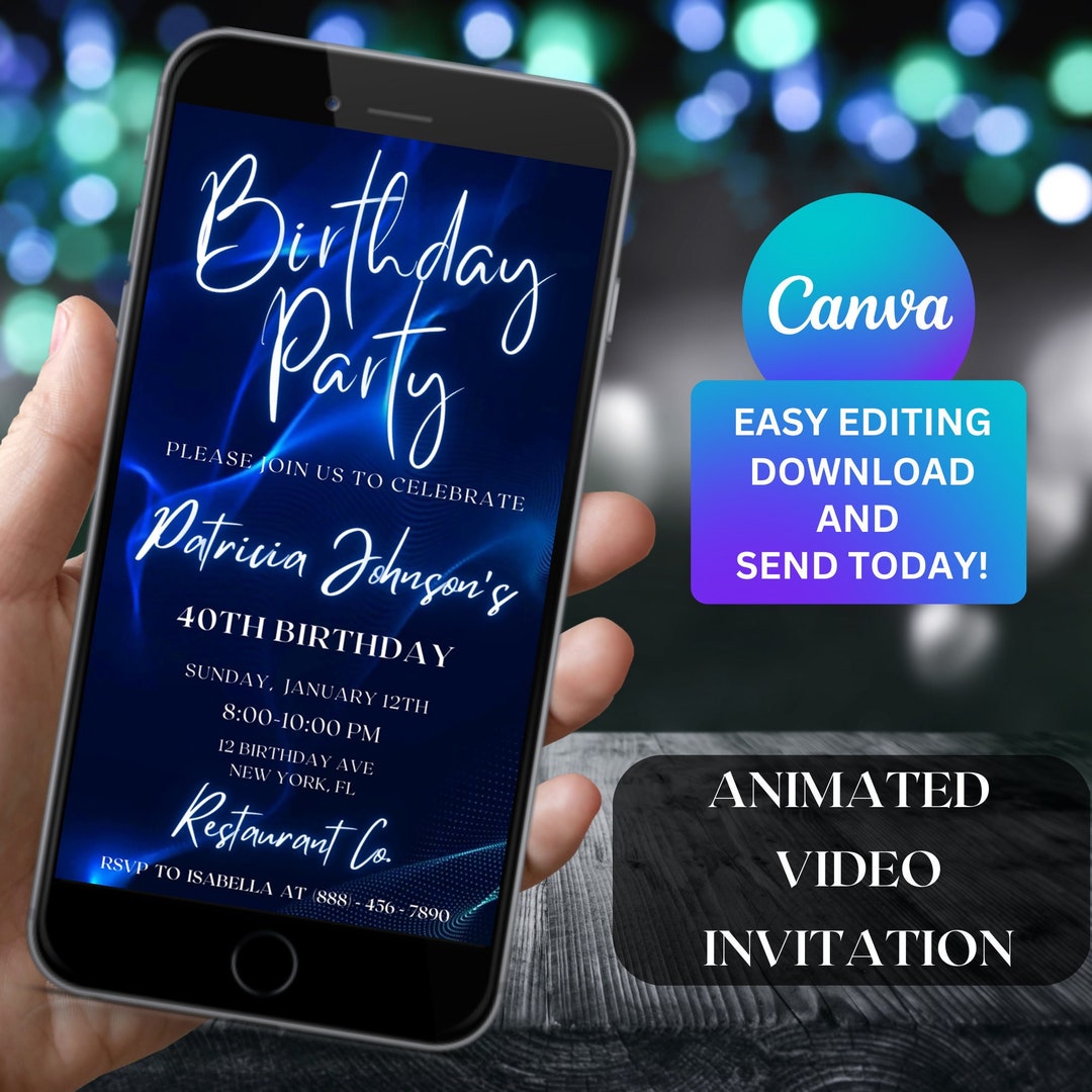 Editable Birthday Party Invitation Template Digital Blue - Etsy