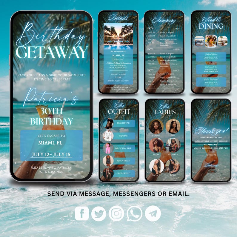 Birthday Getaway Girls Trip Invitation, Editable Tropical Travel ...