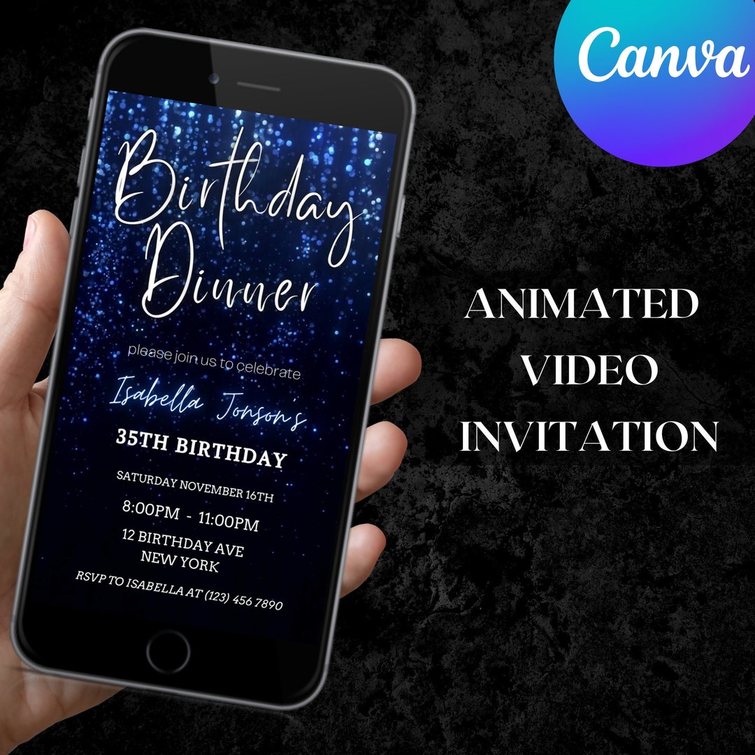 Digital Blue Neon Birthday Invitation Birthday Dinner Video - Etsy