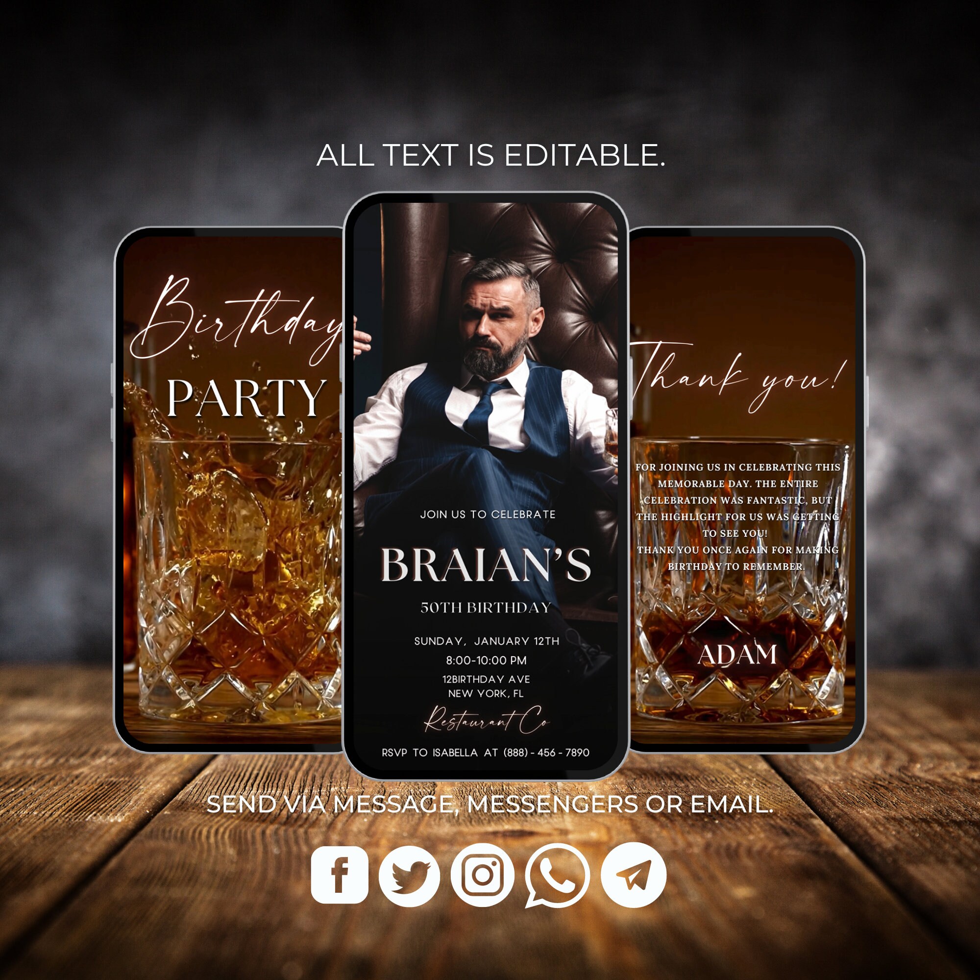 Digital Men Birthday Invitation, Men Invitation With Photo, Animated ...