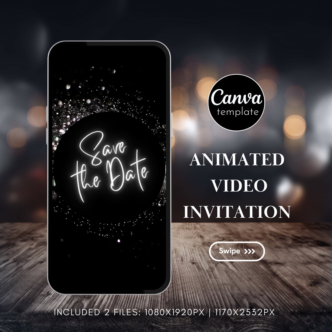 Digital Black Silver Neon Save the Date Animated Video Invitation for ...