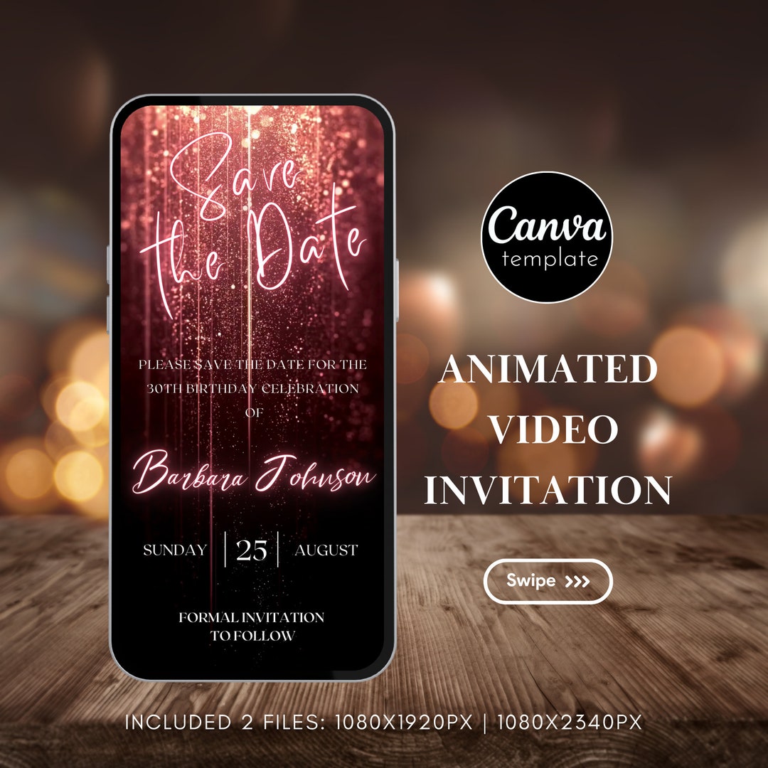 Digital Rose Gold Neon Save the Date Animated Video Invitation for ...