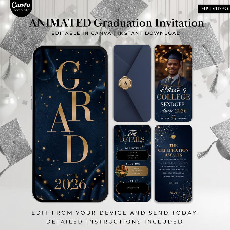 Grad Graduation Invitation Template 2026, Animated Graduation Evite ...