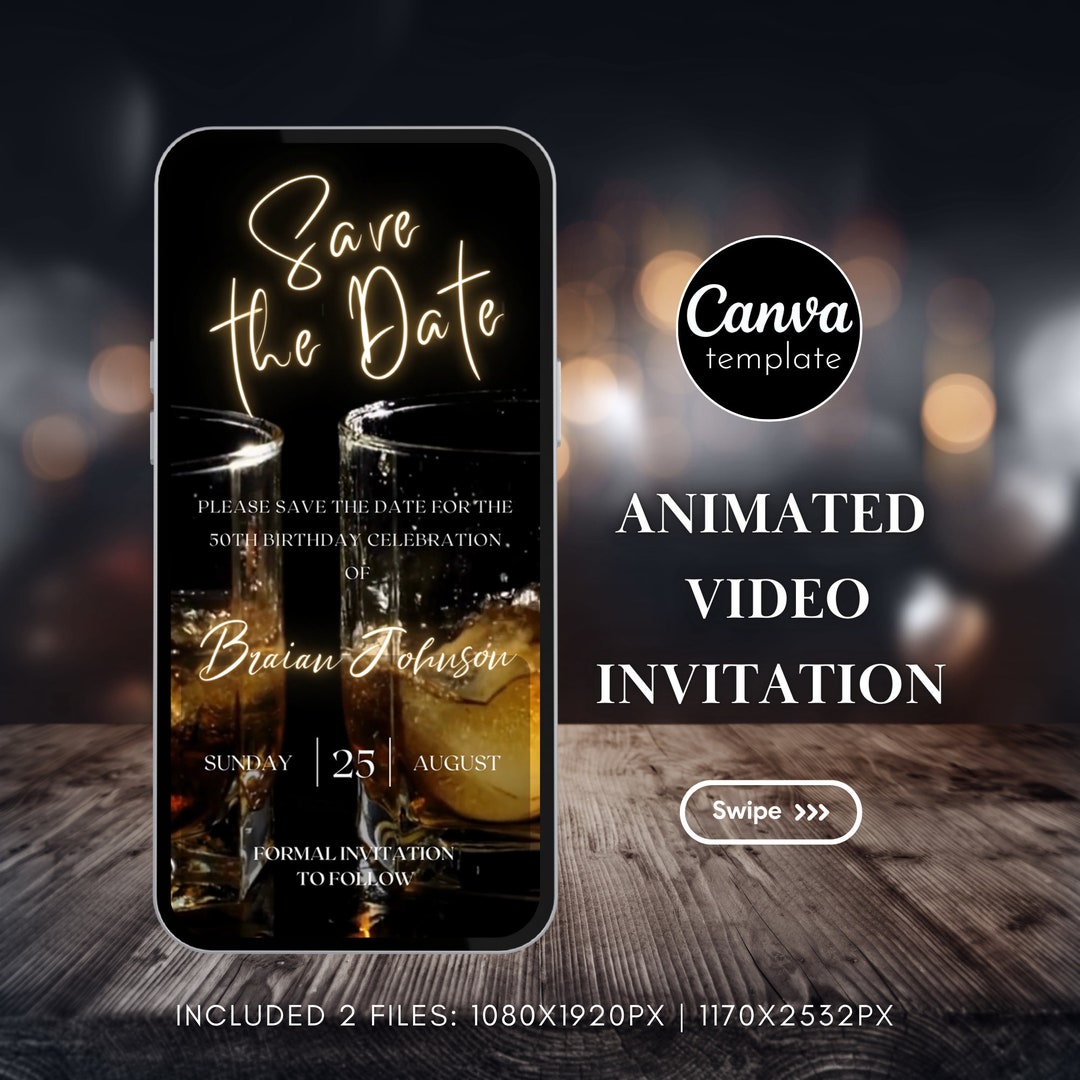 Whiskey Themed Birthday Invitation For Man Birthday Animated Surprise