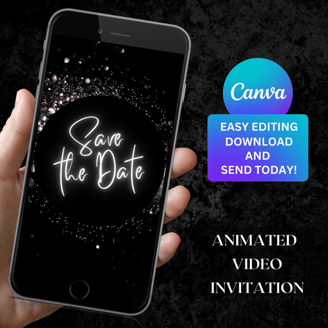 Digital Black Silver Neon Save the Date Animated Video - Etsy