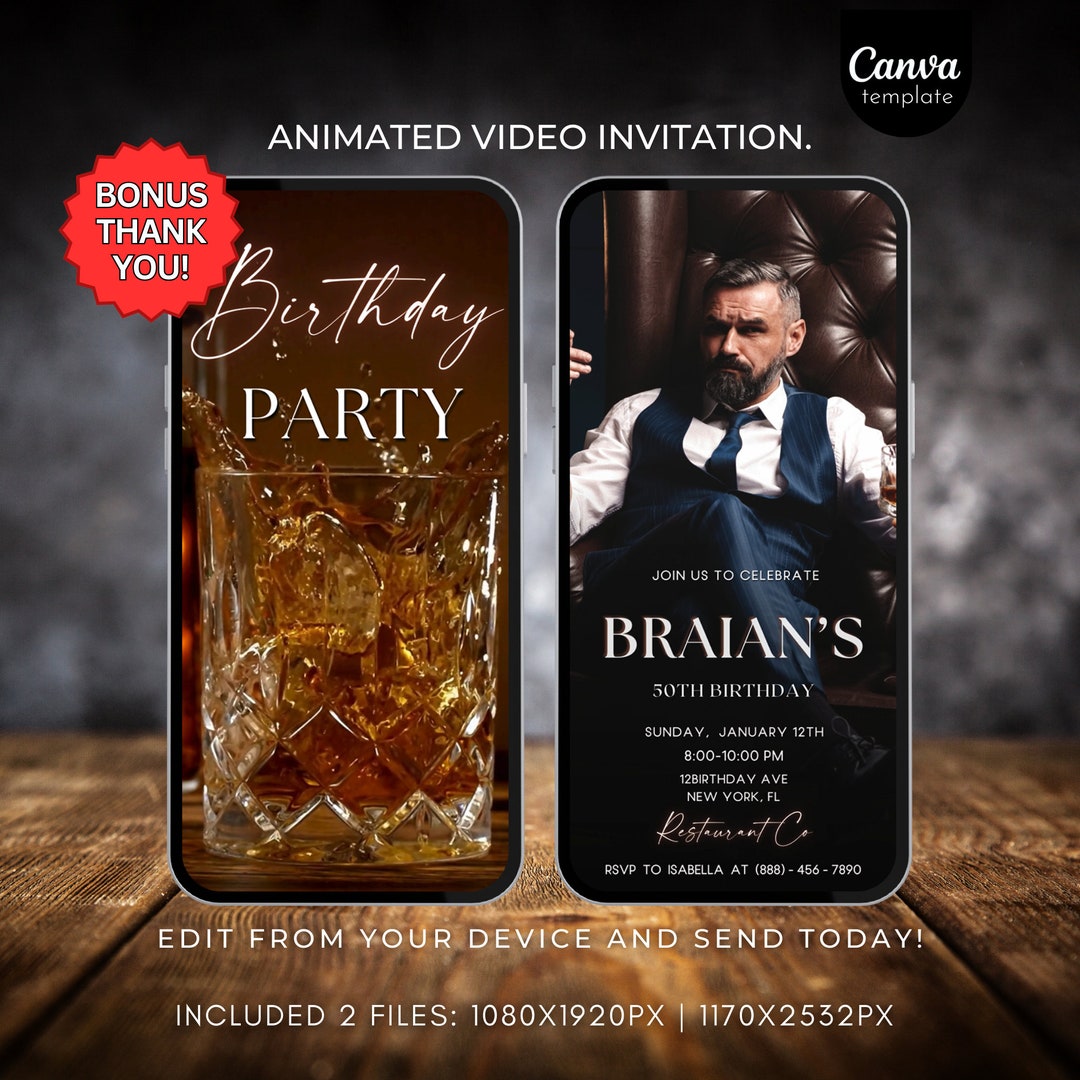Digital Men Birthday Invitation, Men Invitation With Photo, Animated ...