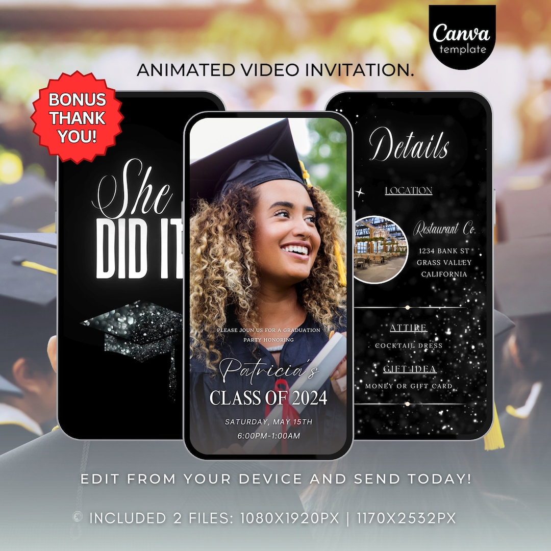 Electronic Photo Graduation Invitation, Modern Graduation Animated ...
