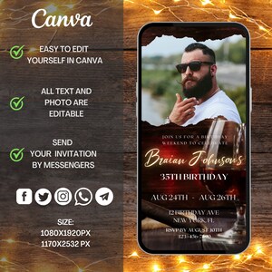 Digital Men's Birthday Weekend Invitation Electronic Weekend Itinerary ...