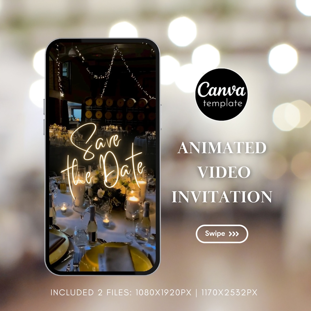 Digital Black Gold Neon Save the Date Animated Video Invitation for ...