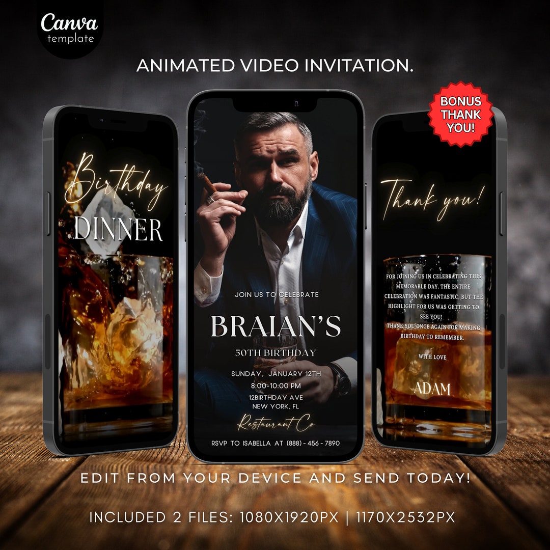 Digital Men Birthday Invitation, Men Invitation With Photo, Invitation ...