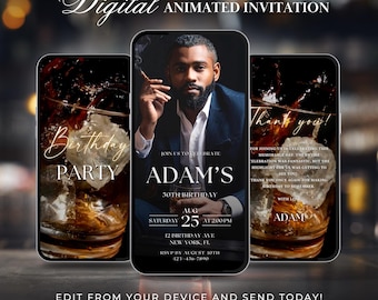 Animated Birthday Dinner Invitation, DIY Template Design, Men's Party ...
