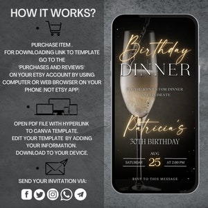 Digital Birthday Dinner Invitation Editable Template Animated Video ...