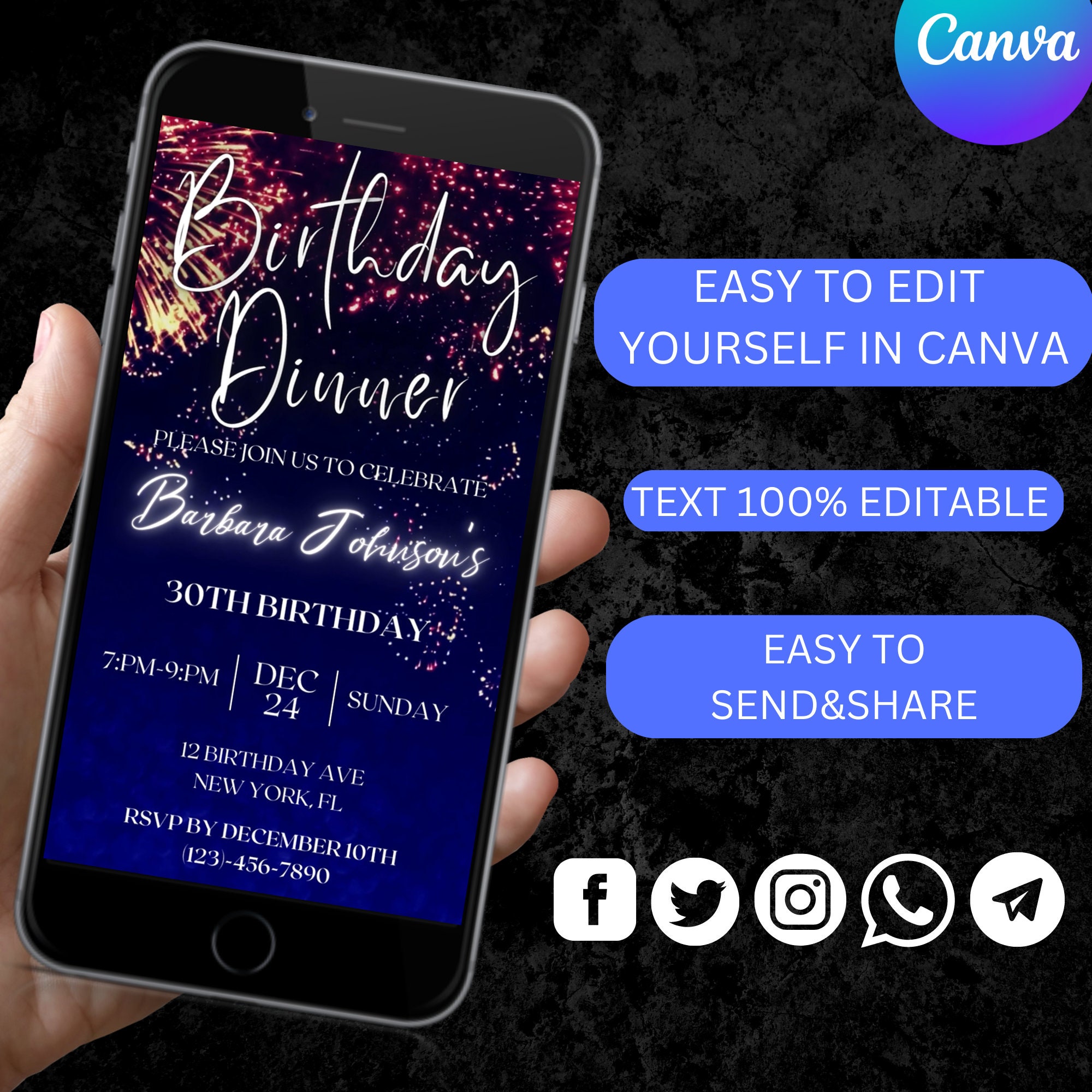 Digital Blue Glitter Birthday Party Invitation Animated Video - Etsy