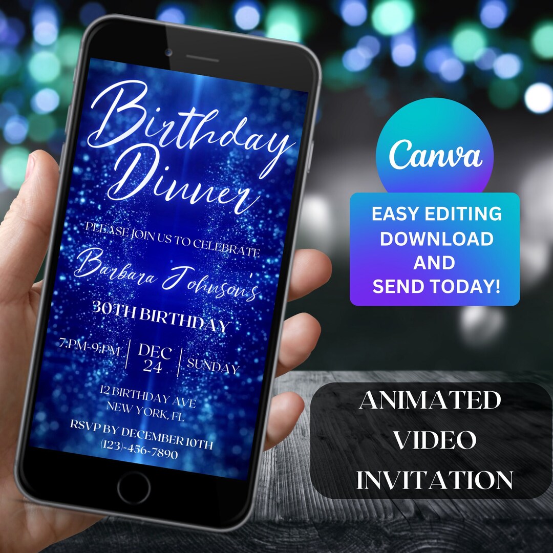 Editable Blue Birthday Invitation Template Birthday Dinner - Etsy Australia