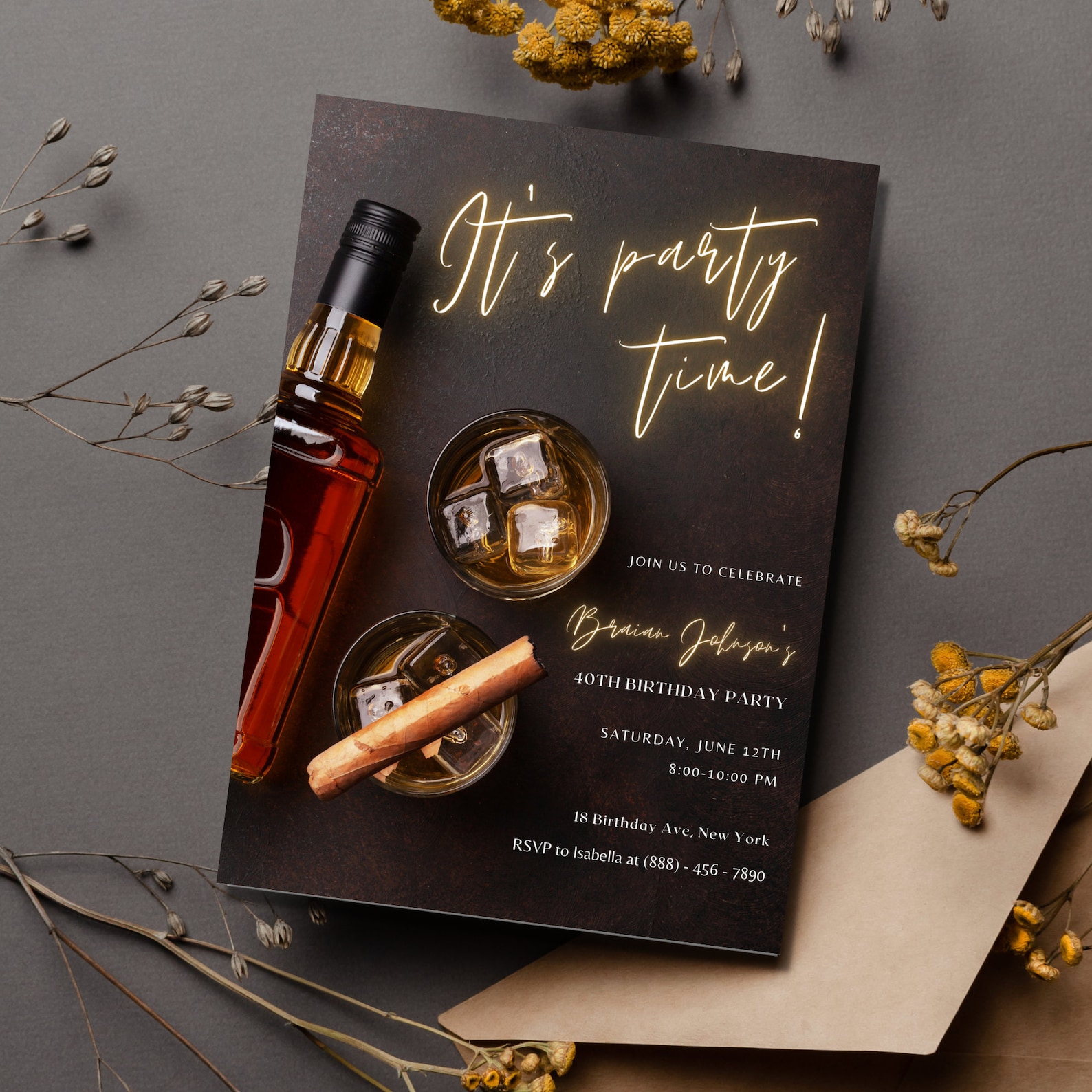 Whiskey Party Birthday Invitation for Man Birthday Surprise Party ...