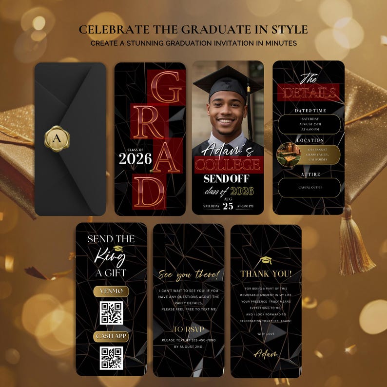 Digital Graduation Party Invitation, Animated Gold College Announcement ...