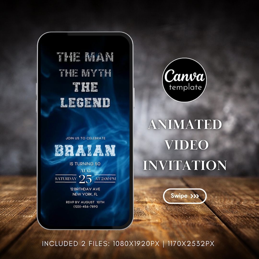 Editable Birthday Invitation Template Video Brunch Party Men Mobile ...