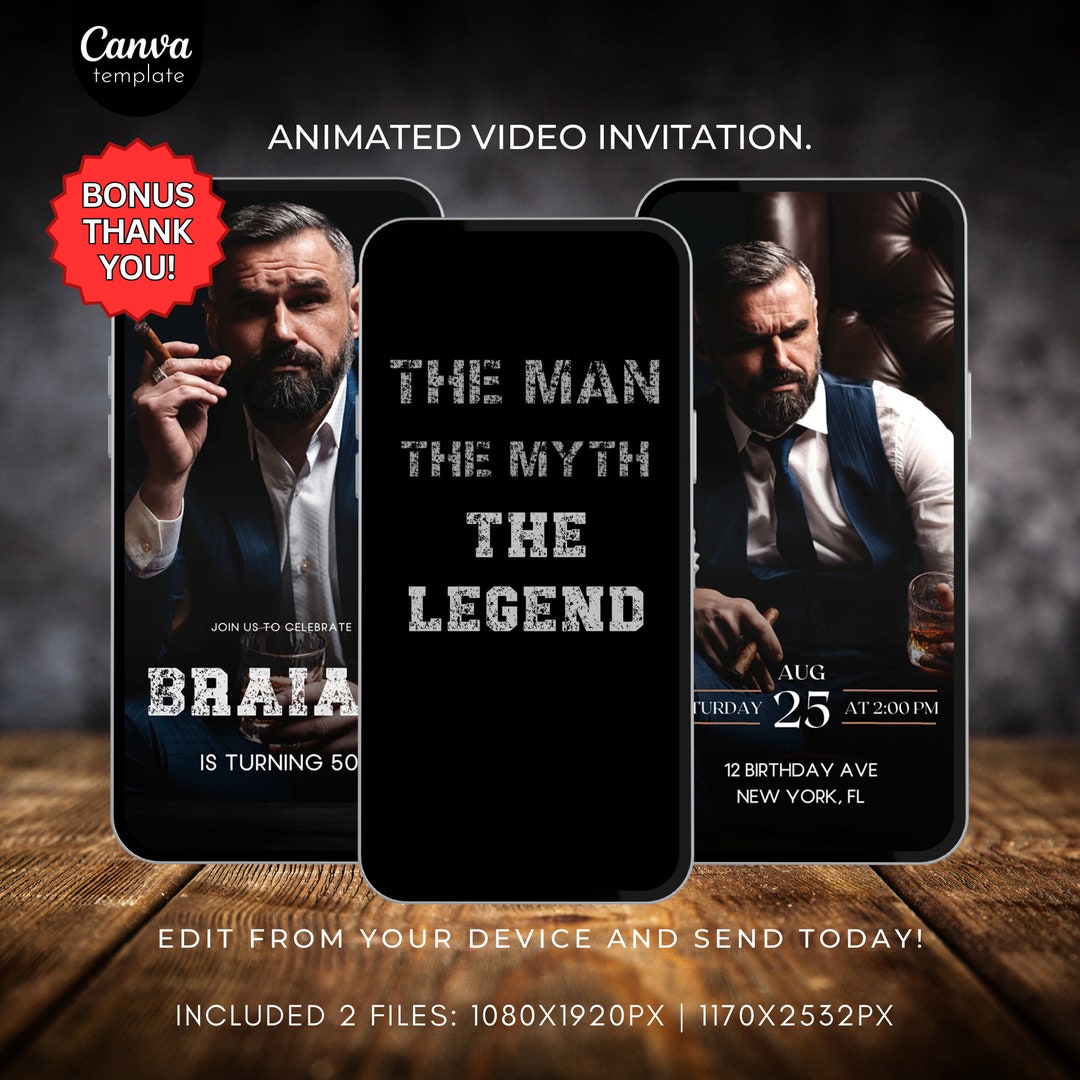 Digital Men Birthday Invitation, the Man the Legend, Men Invitation ...