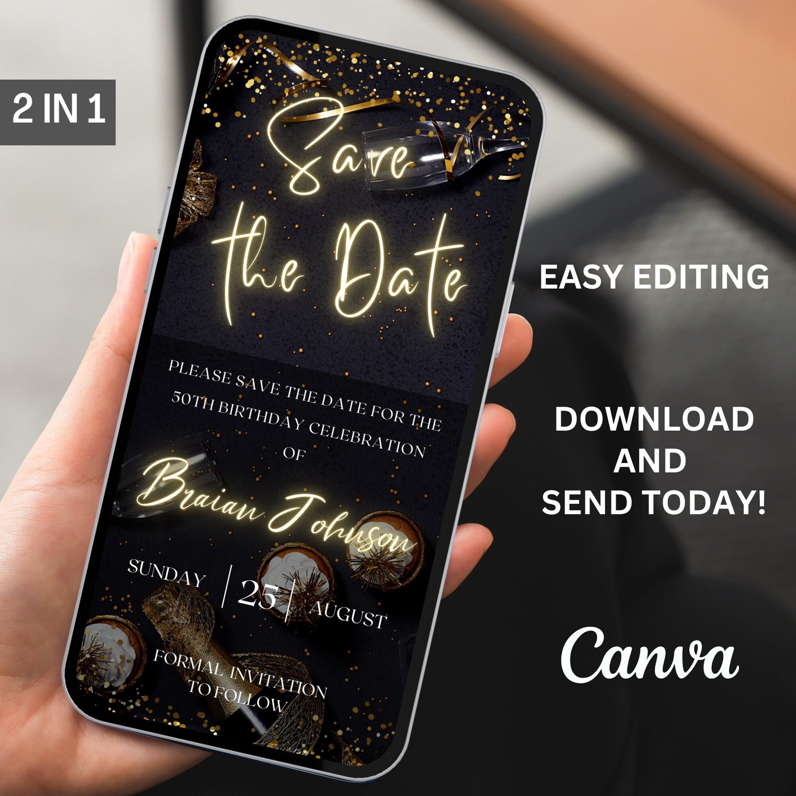 Editable Save the Date Digital Invitation Template Text Invitation ...