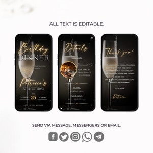 Digital Birthday Dinner Invitation Editable Template Animated Video ...