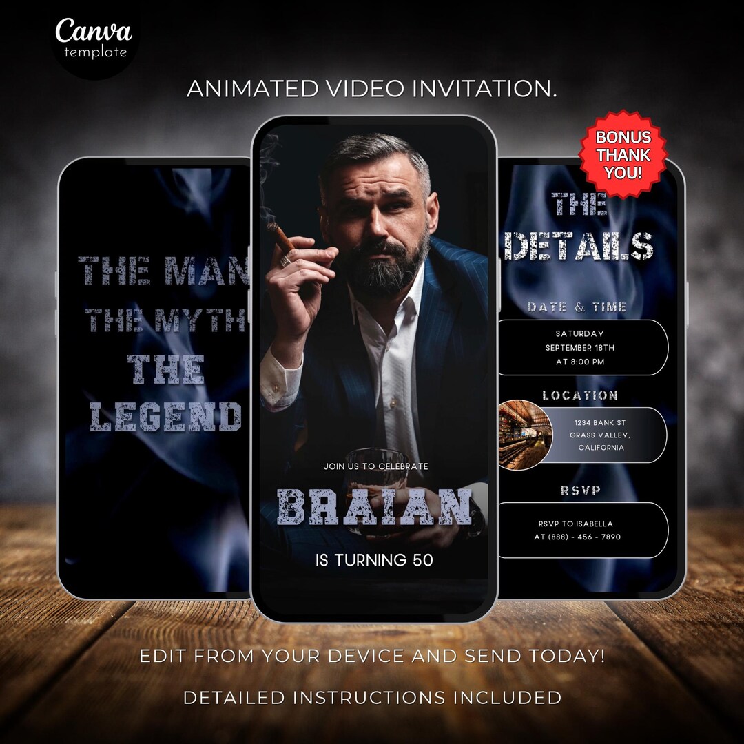 Digital Men Birthday Invitation, Men Invitation With Photo, Invitation ...